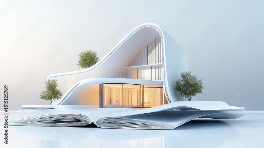 Open architecture guide with pages bending slightly as a floating ...