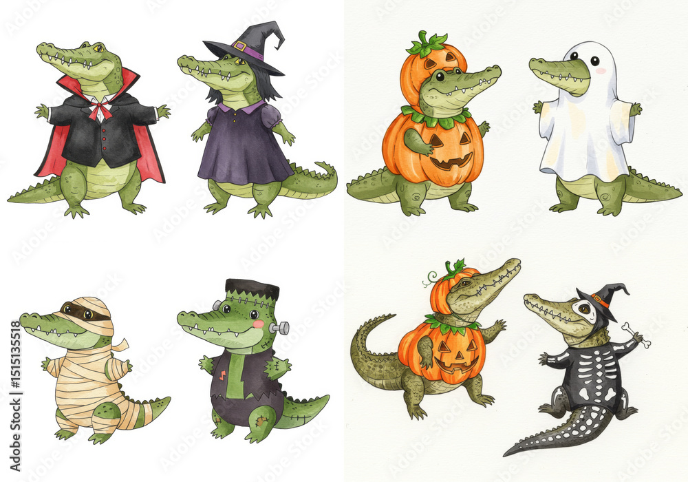 Adorable Alligator Halloween Costumes - Six cute alligators dressed in ...
