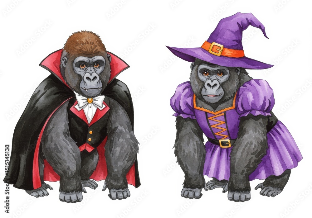 ภาพประกอบ Stock Gorillas in Halloween Costumes Clipart - Two gorillas ...