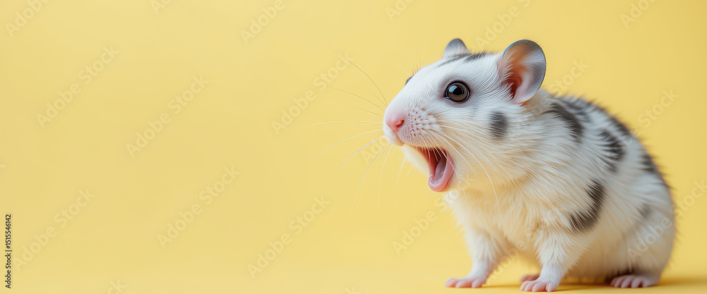 Black and white spotted hamster with surprised cartoon expression and ...