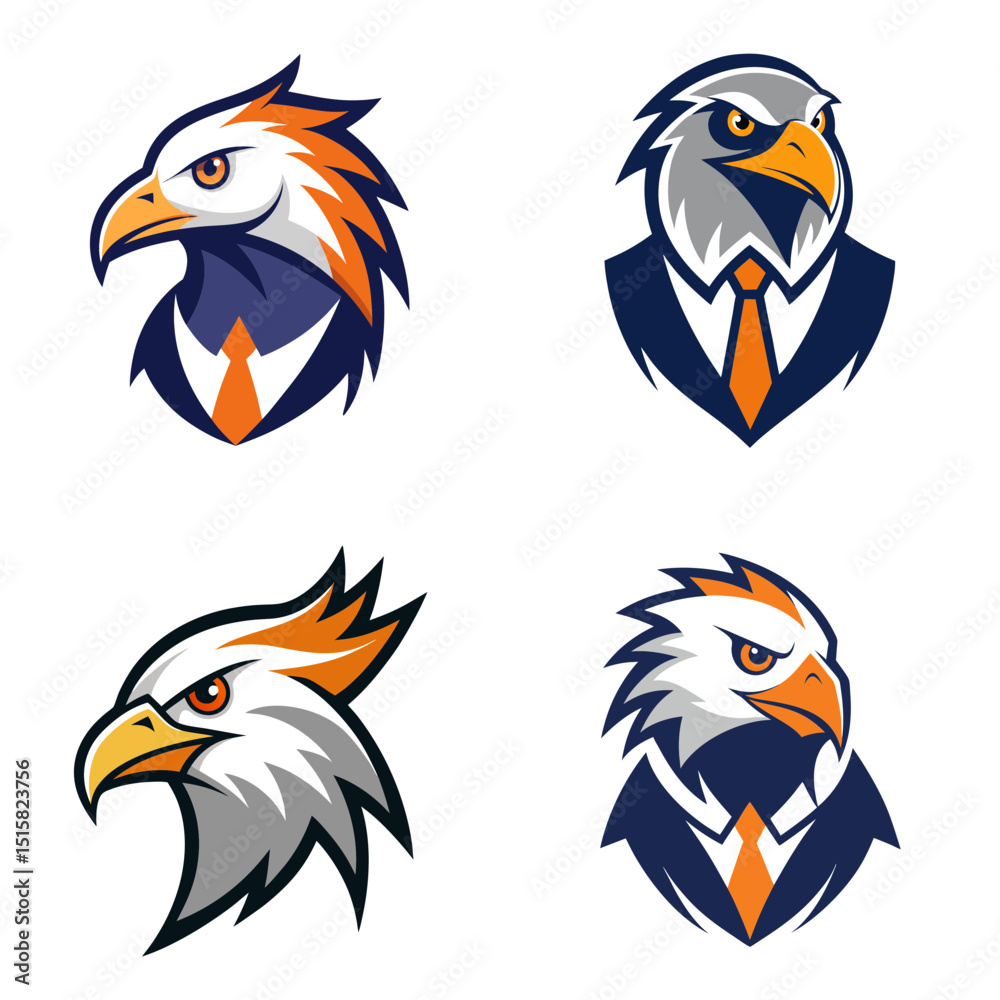 Collection of four eagle head logos wearing suits with ties in ...