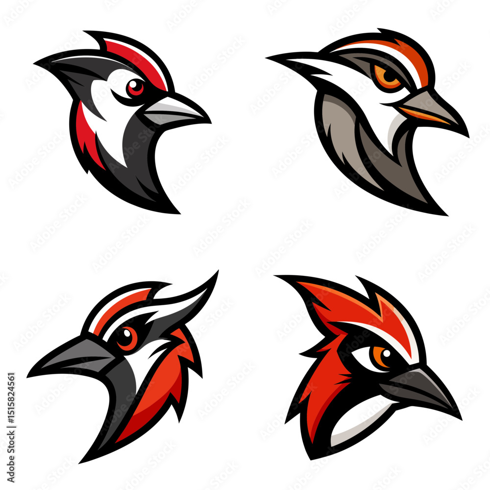 Collection of four stylized bird head logos with varying color schemes ...