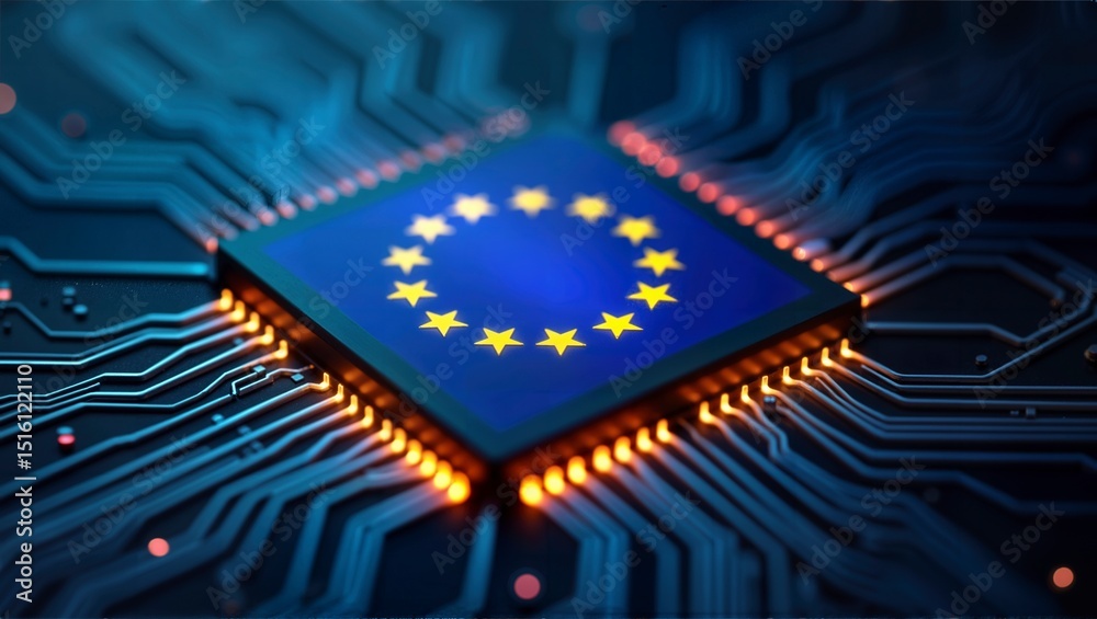 Illustration Stock A European-made computer chip with the EU flag ...