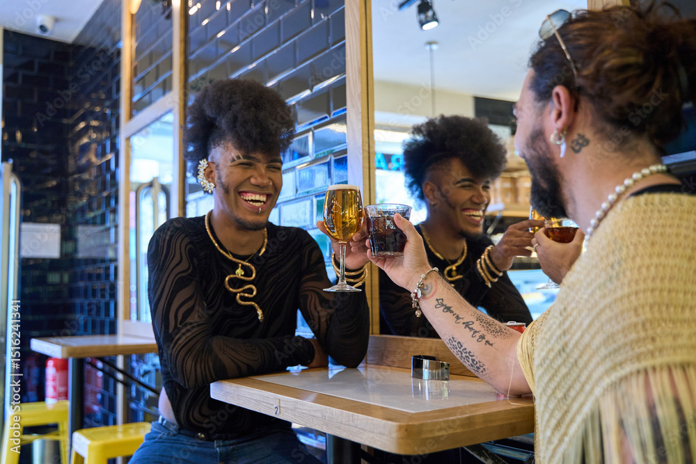 Happy gay couple toasting drinks at the bar Stock Photo | Adobe Stock