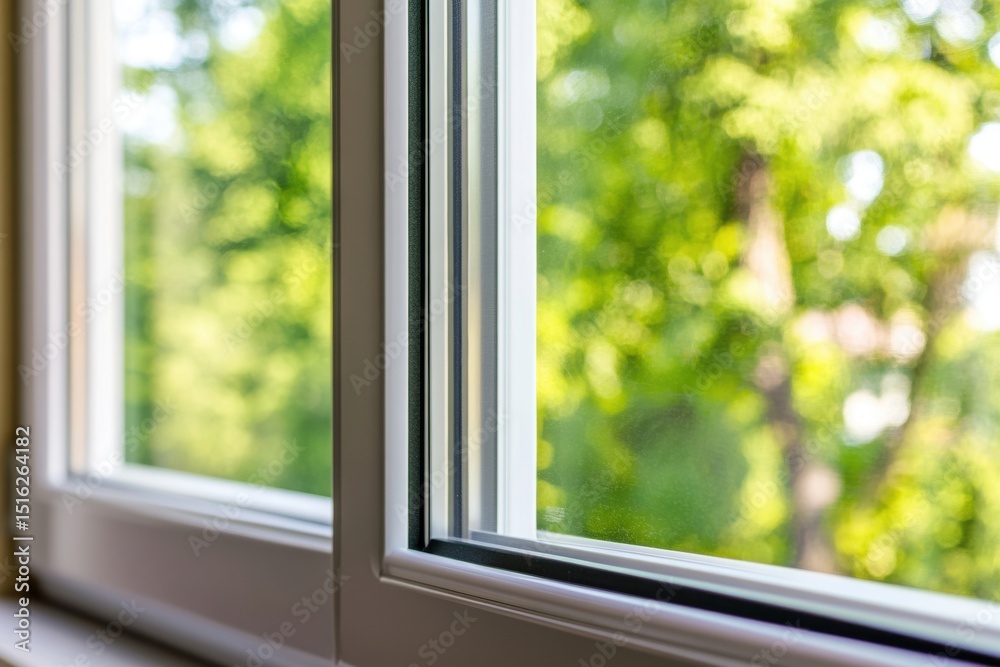 Closed PVC window in room apartment. New vinyl plastic window, white ...