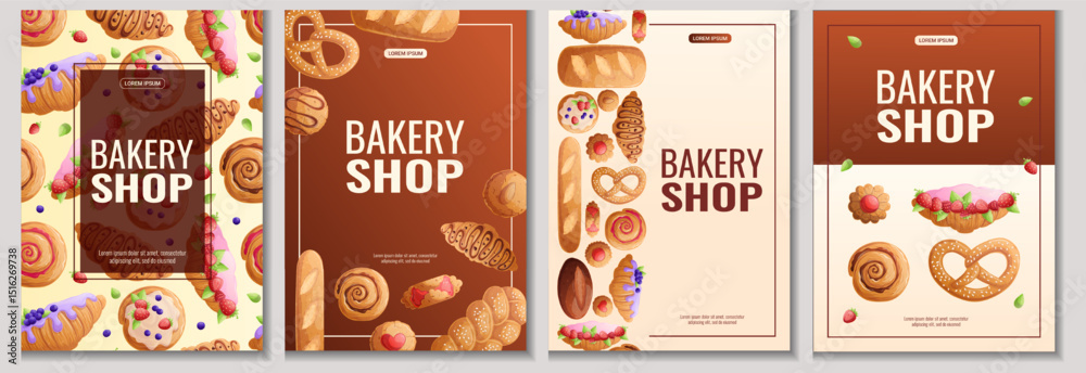 A set of templates for bakery shop flyers. Confectionery, cooking ...
