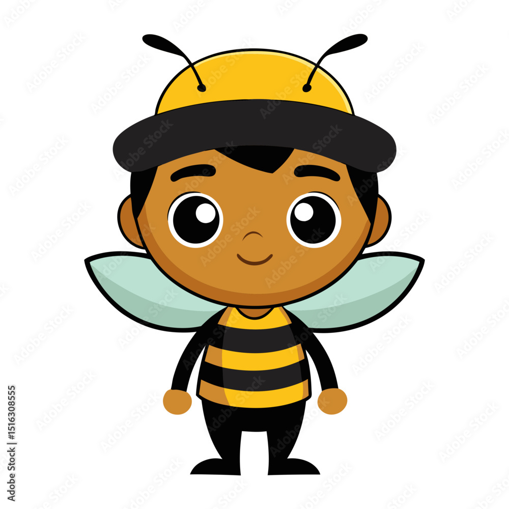 Cute Cartoon Bee in a Beekeeper Hat – Anime Style Vector Illustration ...