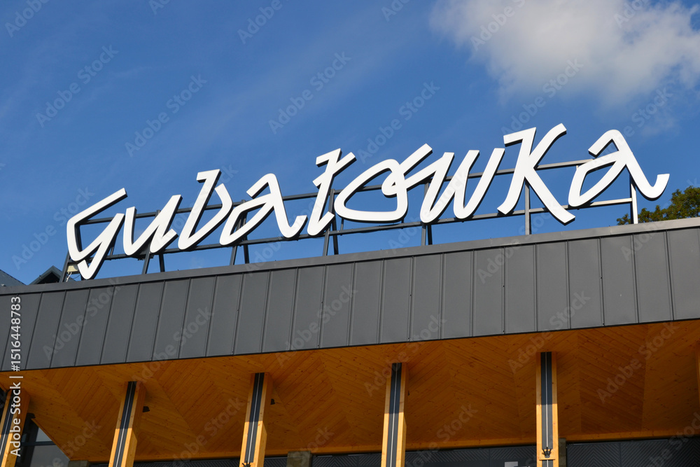 PKL Gubalowka sign. The funicular connected Zakopane and the top of ...