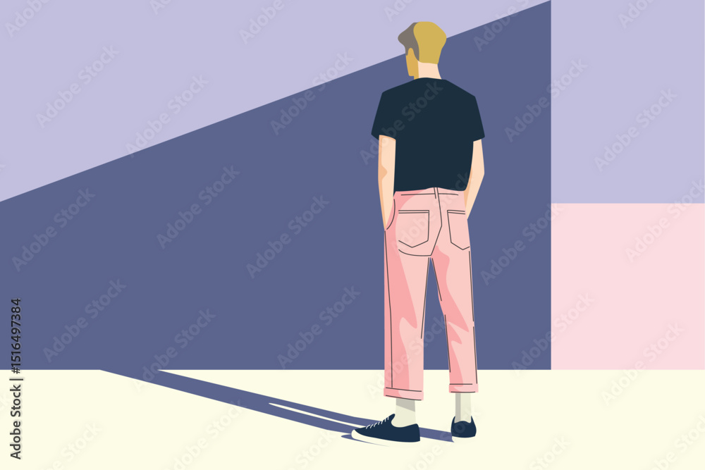 Vetor teenager man - woman standing, looking forward away to future ...