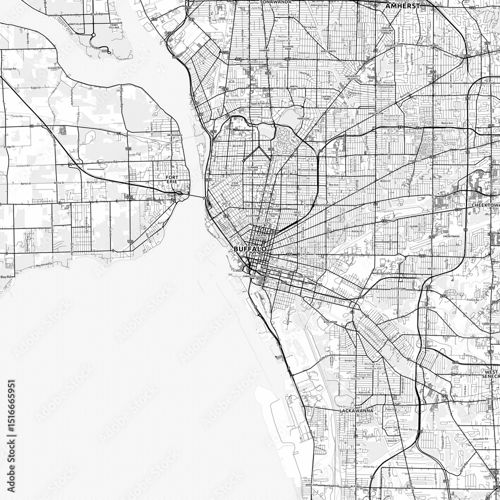 Buffalo Area Map with Labels and Neighborhoods - One color ...