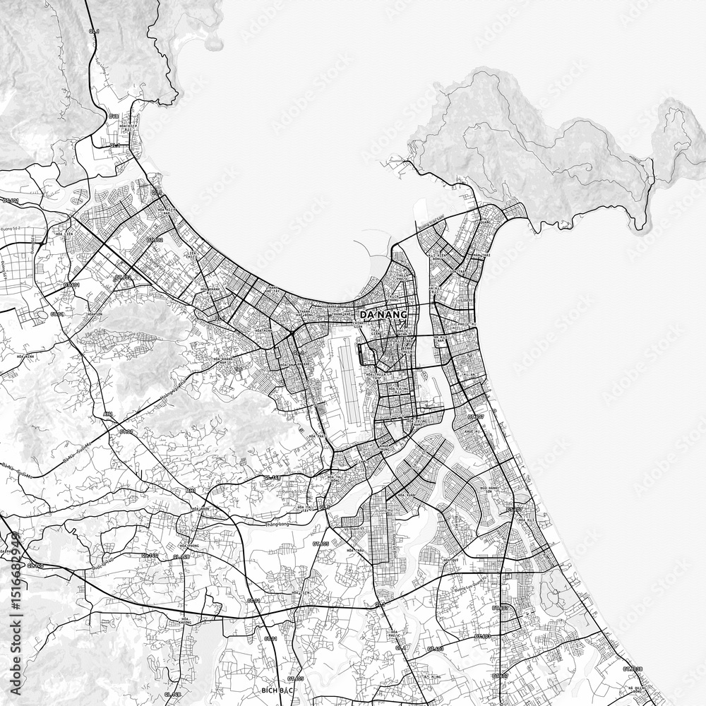 Da Nang Area Map with Labels and Neighborhoods - One color ...
