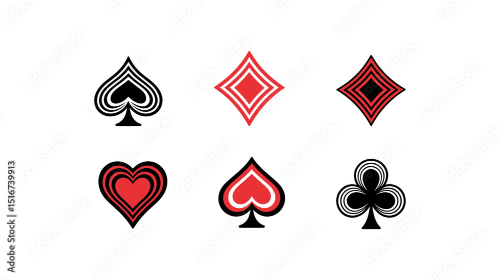 Playing Card Suits: A set of six distinct playing card suit symbols ...