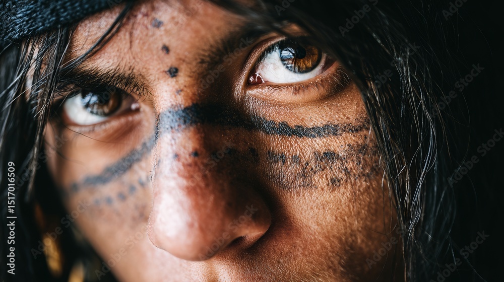 Image of a Native Brazilian Woman's face from a tribe in the Amazon ...