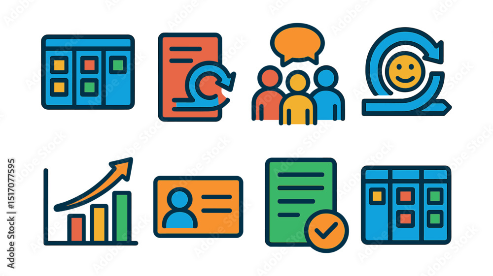 Flat vector icons of Agile and Scrum in teams: scrum board icon, sprint ...