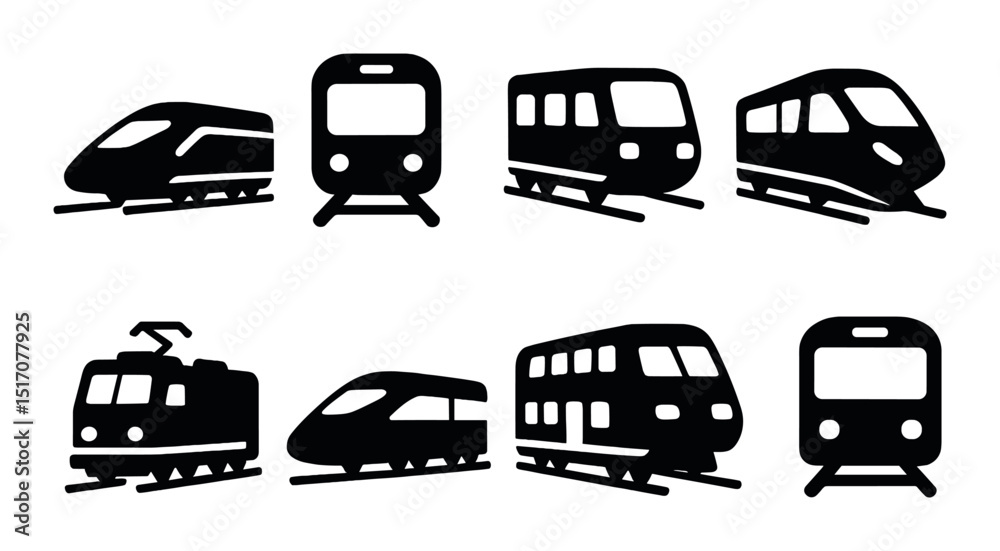 Transport silhouette icon set. train, subway, and railway symbols for ...