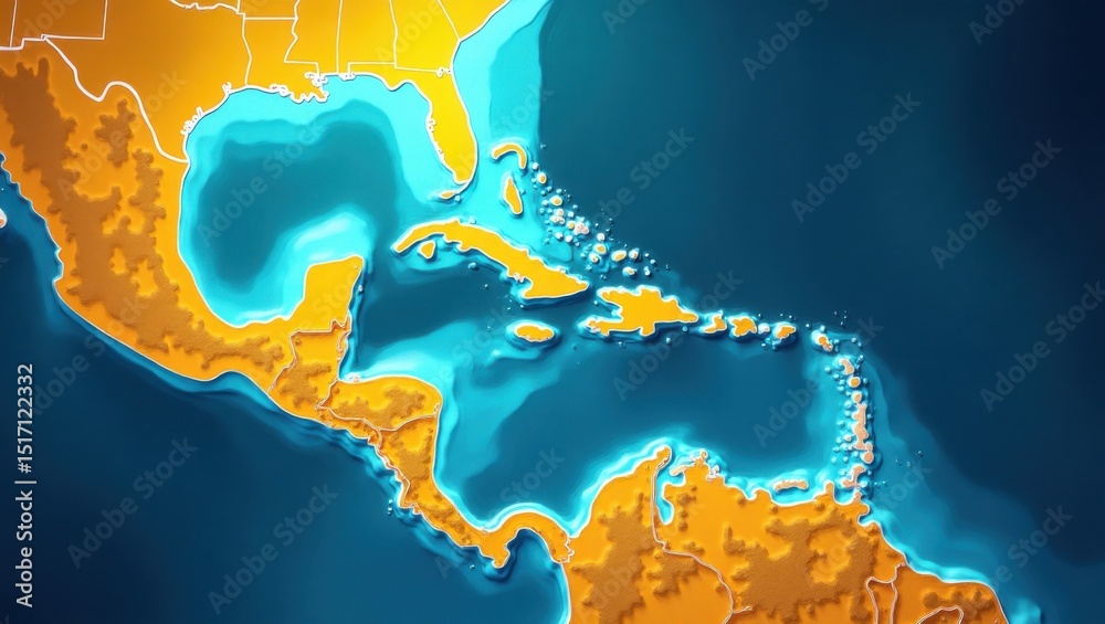Mapa de las Islas del Caribe Estilo Luminoso Divisiones Regionales ...