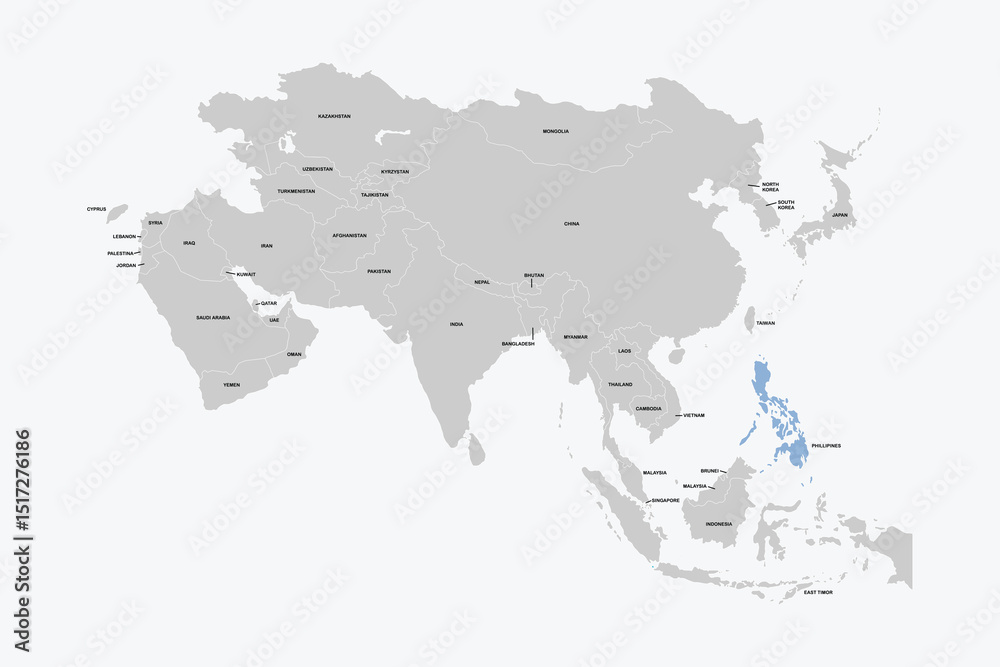 Philippines vector map, Asia map Silhouette isolated on white ...