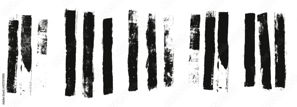 Straight thick grunge underlines. Linocut rolled brush stroke set ...