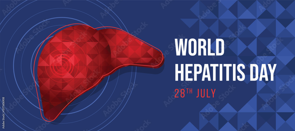 World Hepatitis Day - Red Liver with low poly texture and line circle ...
