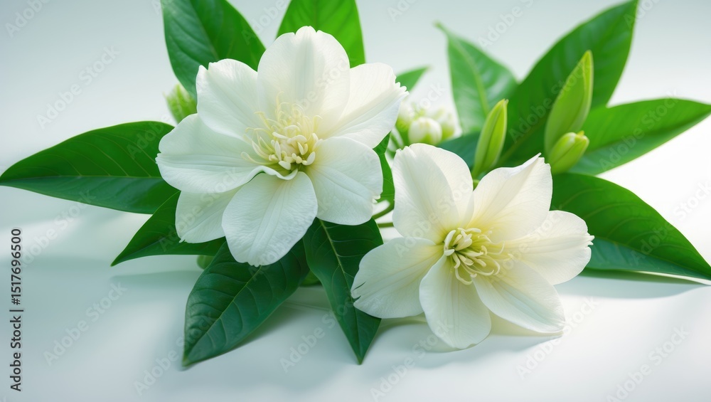 White jasmine (Jasminum, Melati) flowers isolated on background for ...