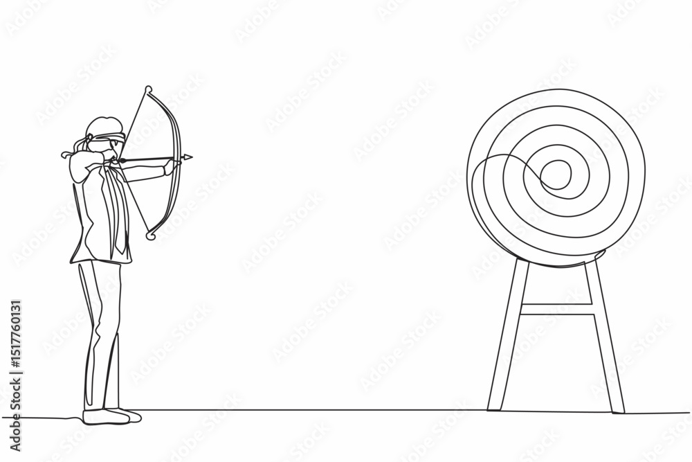 Single one line drawing businessman trying to shoot target with ...