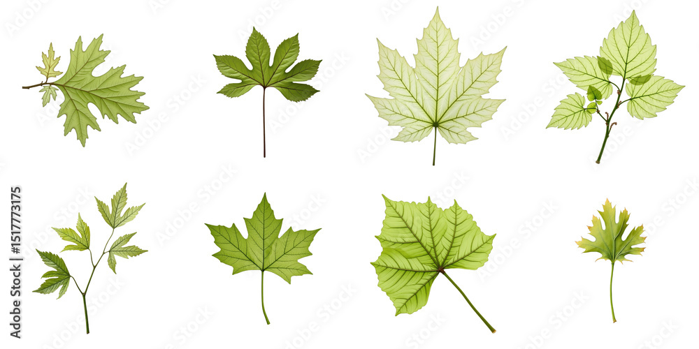 variety of fresh green and dry opium leaves isolated on a transparent ...