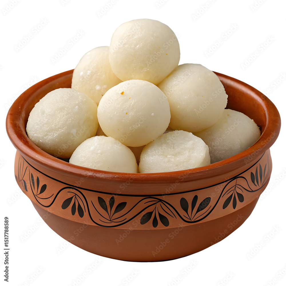 Sweet rasgulla in clay bowl isolated on transparent background Stock ...