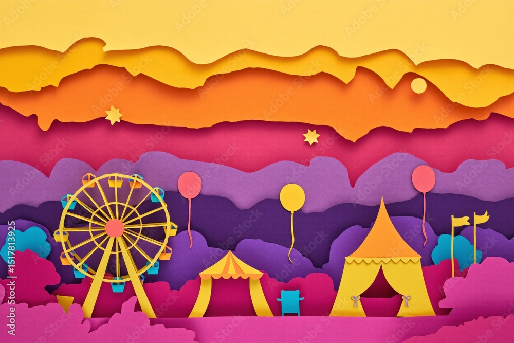 Origami Carnival Scene. A vibrant carnival scene made from colorful ...