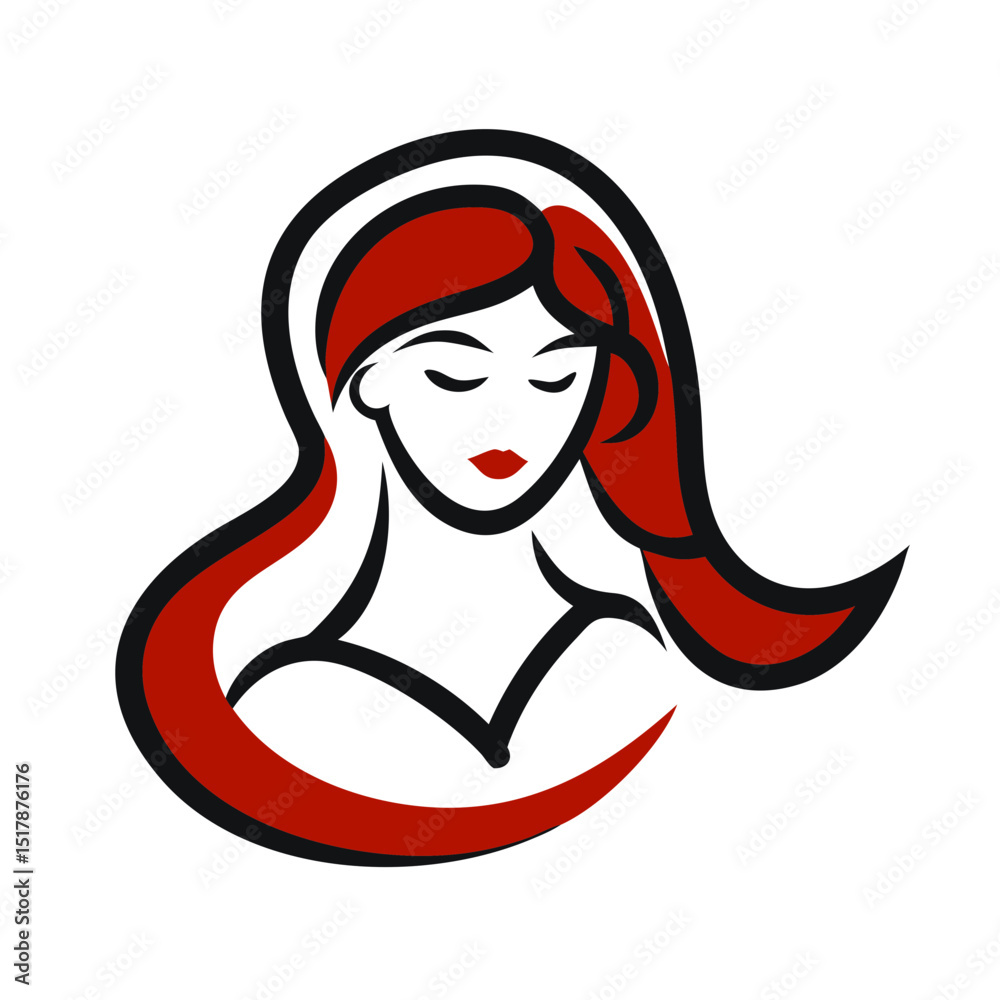 Virgo zodiac woman face in red and black line design Stock Vector ...