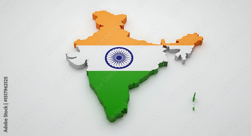3D Render of India A Detailed Map Showing the Country's Geography and ...