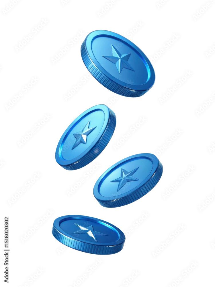 Floating blue coins with star design create captivating visual that ...