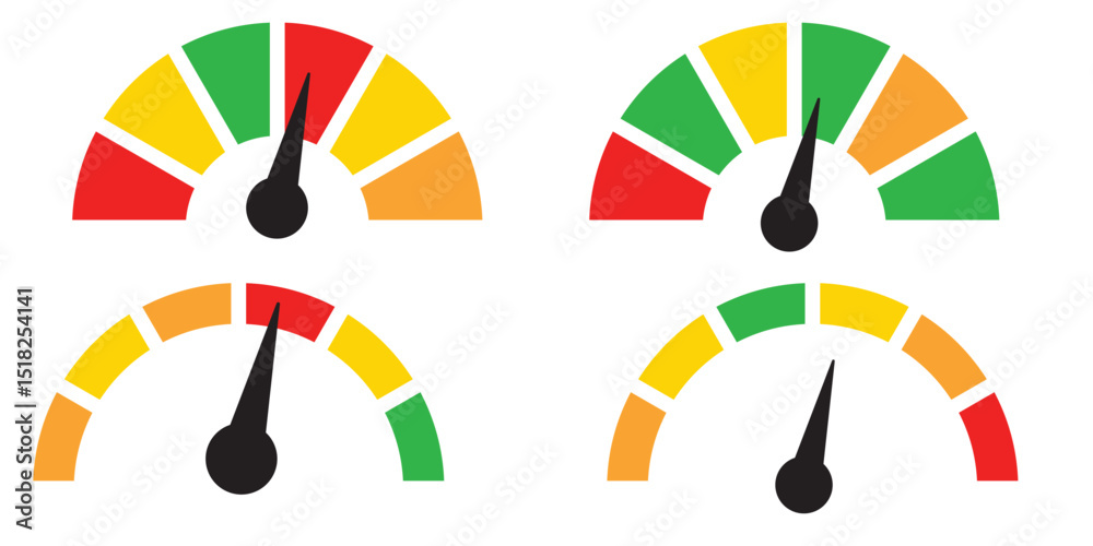 Speedometer icon set. Performance level dial bar vector illustration ...