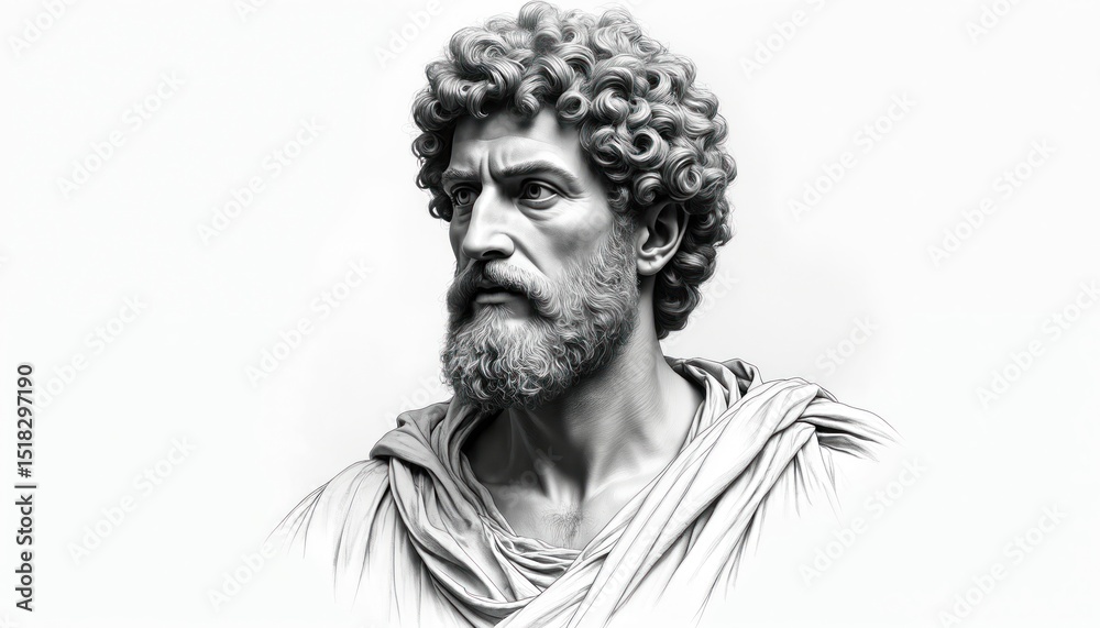 Pencil sketch portrait of Marcus Aurelius, Roman emperor philosopher ...