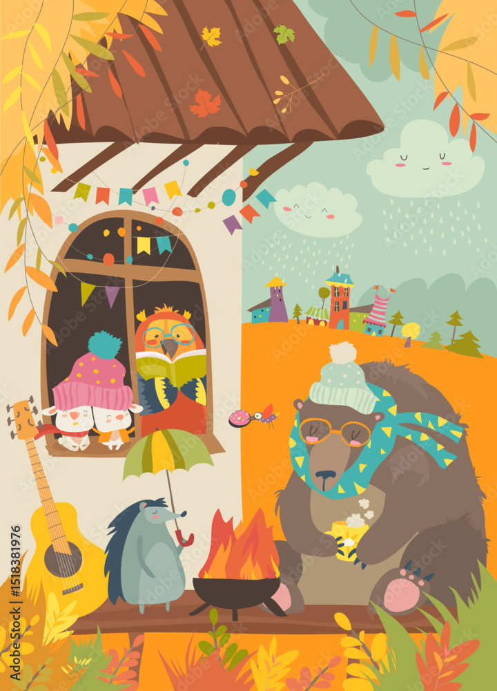 Hand-drawn cute cartoon animal poster templates, interesting children's ...