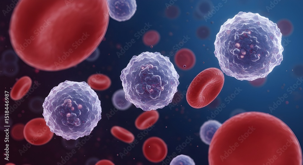 Red blood cells and white blood cells with pathogens in bloodstream ...