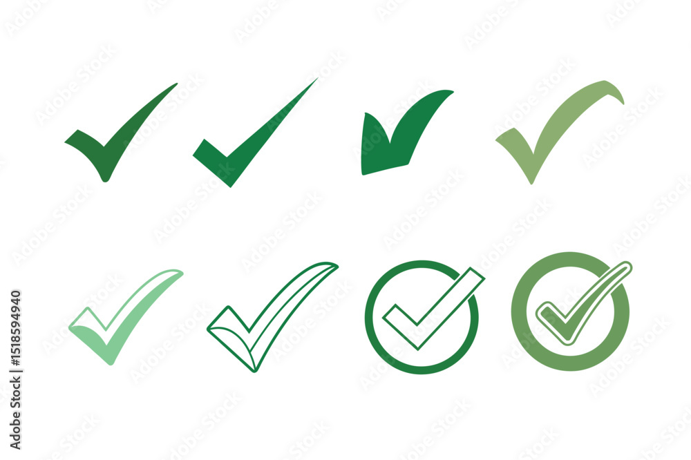 Checkmark Icon Set – Green Tick Marks, Approval Icons, Verified Symbols ...
