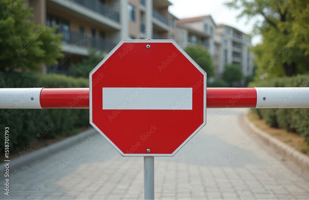Road to private apartment complex blocked by prominent stop sign ...