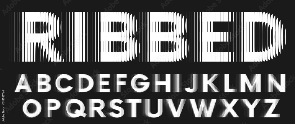 Alphabet with ribbed glass effect. Geometric typography set with bold ...