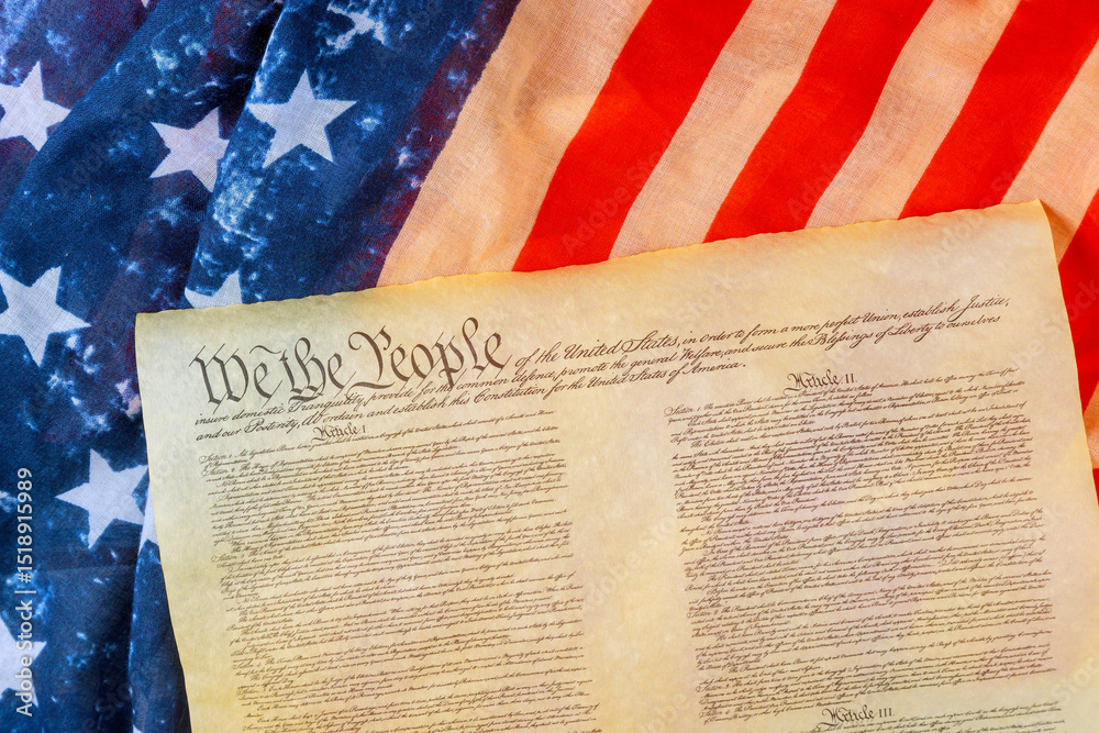 U.S. Constitution on an American flag symbolizes nation history ...