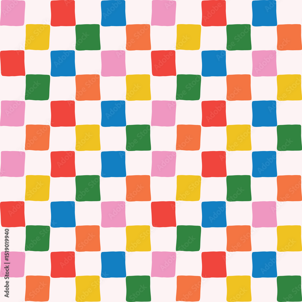 Bright and Colorful checkered seamless pattern. Hand-drawn Gingham ...