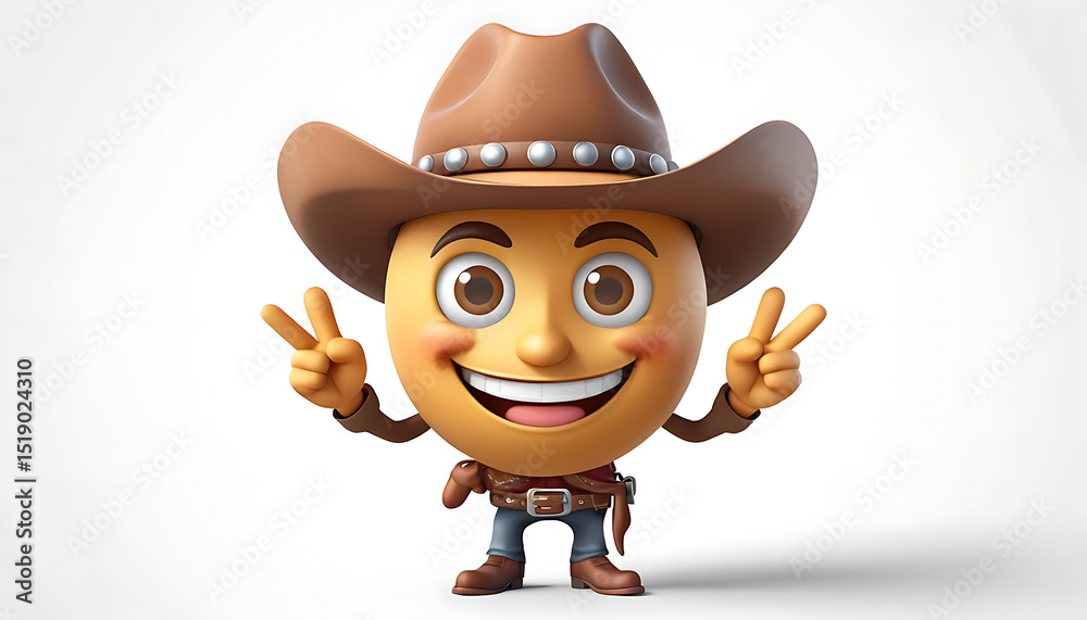 Joyful 3D Cowboy Emoji Character with Peace Signs and Western Attire ...