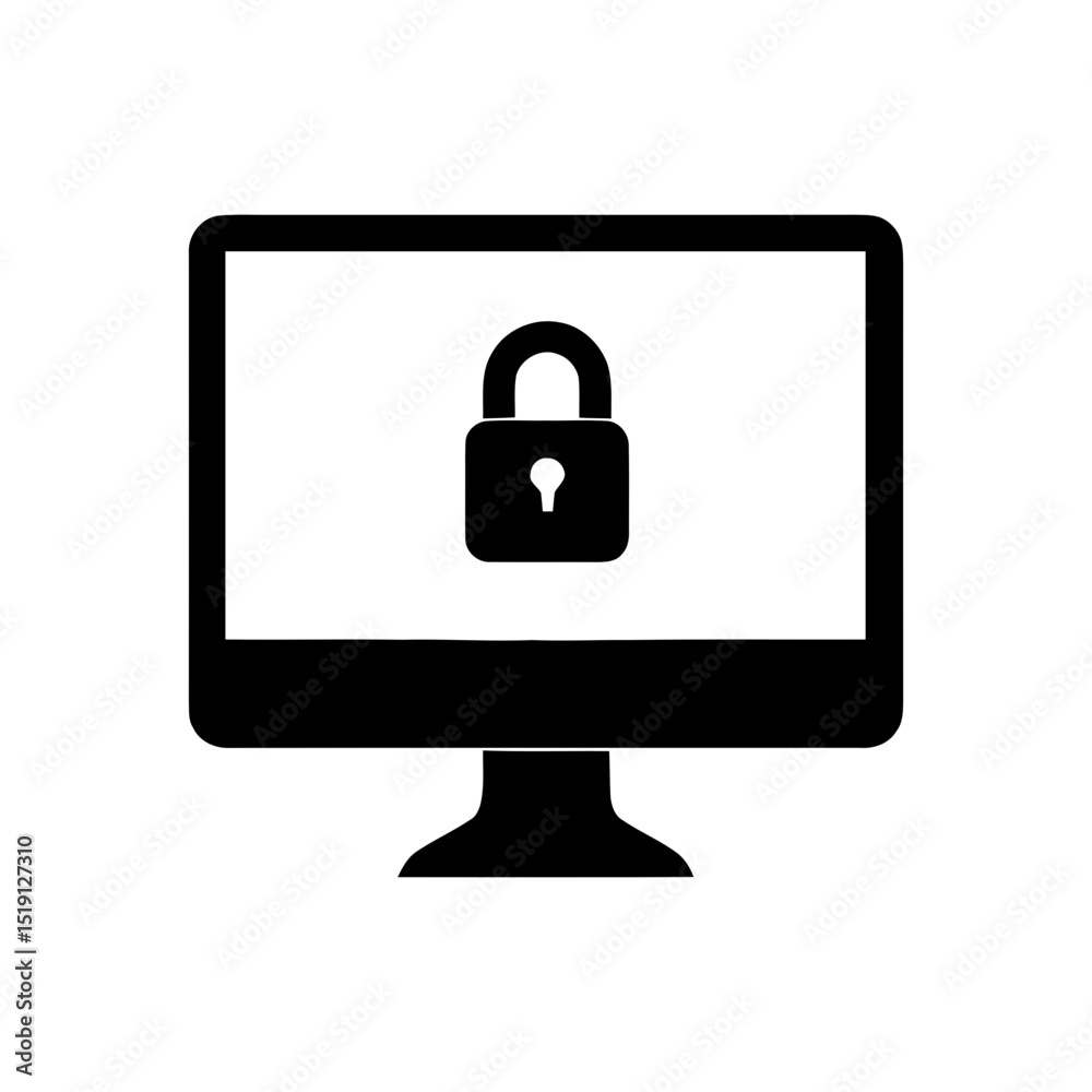 Secure computer access icon, desktop with lock symbol. System security ...