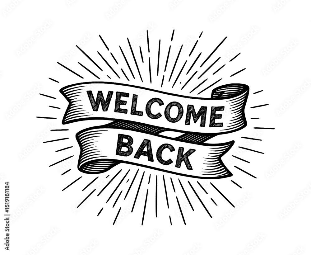 Welcome back ribbon banner vector illustration in vintage style Stock ...