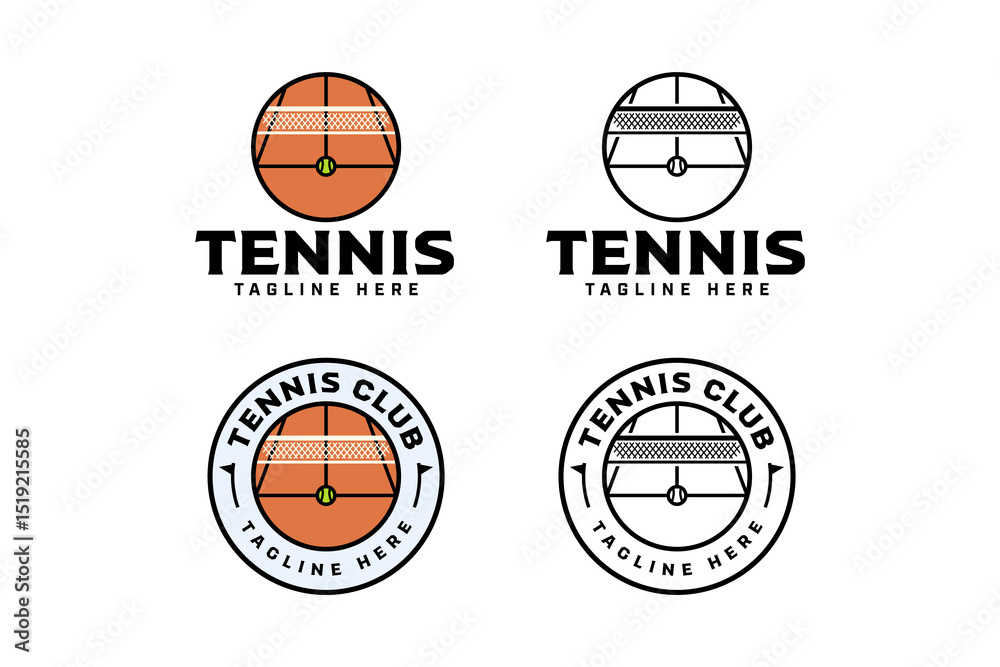 Vetor tennis court with net and ball colorful illustration logo design ...
