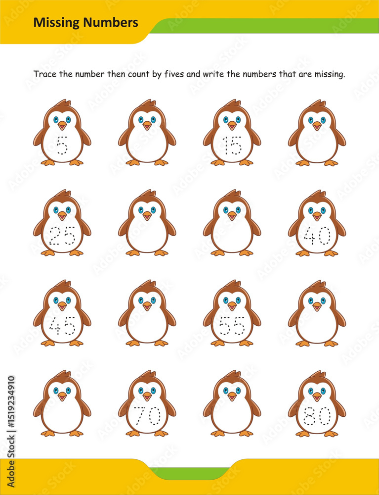 Image vectorielle Stock Count by 5s and fill in the missing numbers ...