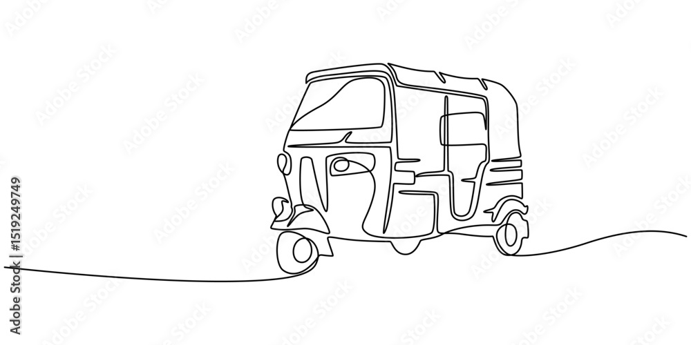 Tuk Tuk One Line Drawing. Simple vector sketch of a classic Bajaj ...