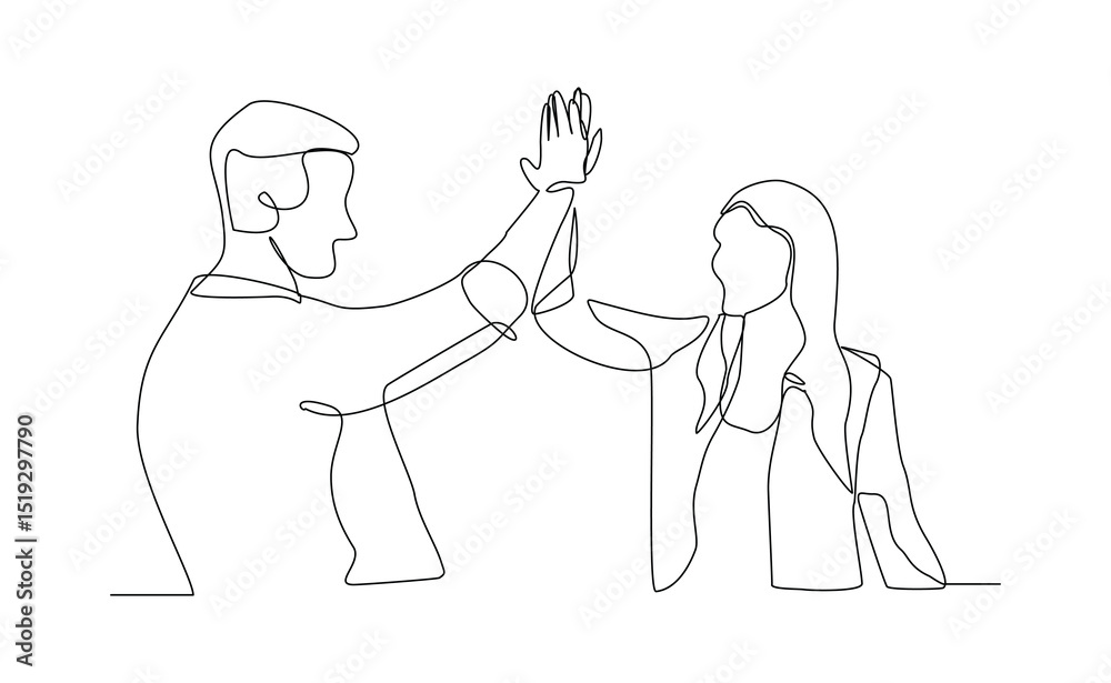 Continuous line drawing of two people clapping high five gesture ...