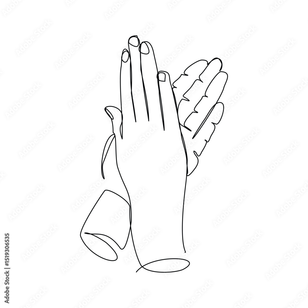 Continuous line drawing of two hands clapping high five gesture ...