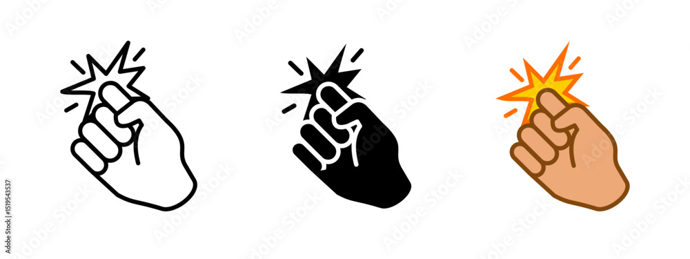 Knock icon. Human hand performing a knocking gesture with impact lines ...