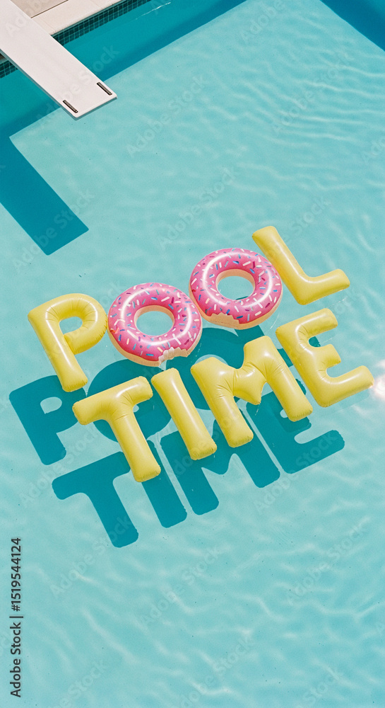 ภาพถ่าย Stock Inflatable Pool Time Floaties: Donut and Letter Design ...